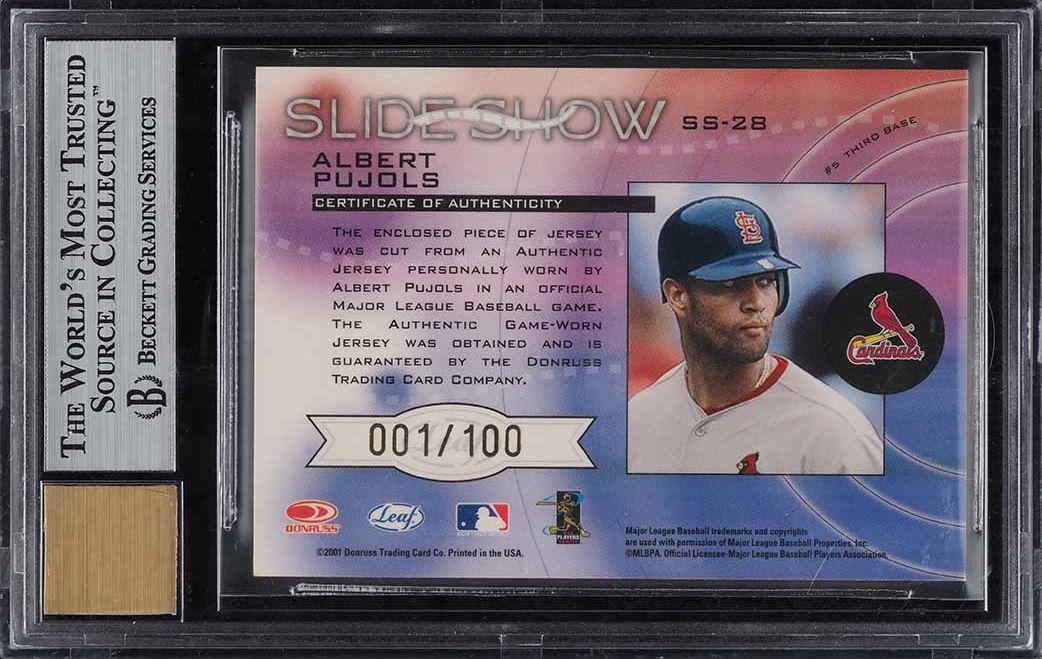 2001 Leaf Rookies & Stars Slideshow Albert Pujols ROOKIE JERSEY AUTO 1/ ...