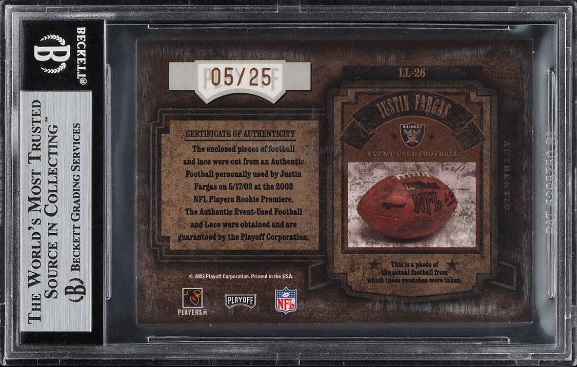 2003 Playoff Hogg Heaven Leather In Leather Justin Fargas ROOKIE PATCH ...