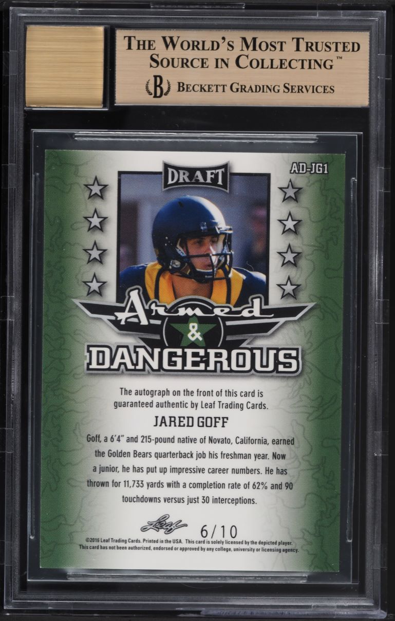 2016 Leaf Metal Draft Armed & Dangerous Black Jared Goff ROOKIE AUTO ...
