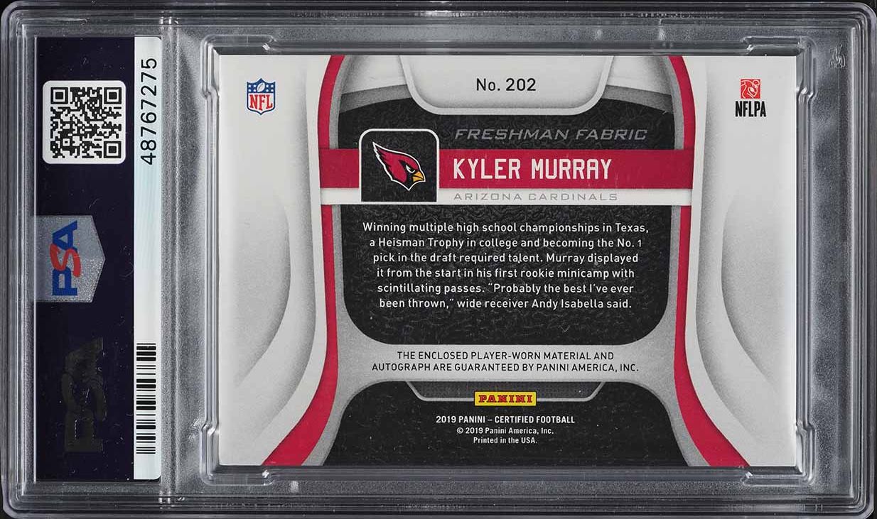 2019 Panini Certified Black Kyler Murray RC NFL PATCH AUTO DNA 10 1/1 ...