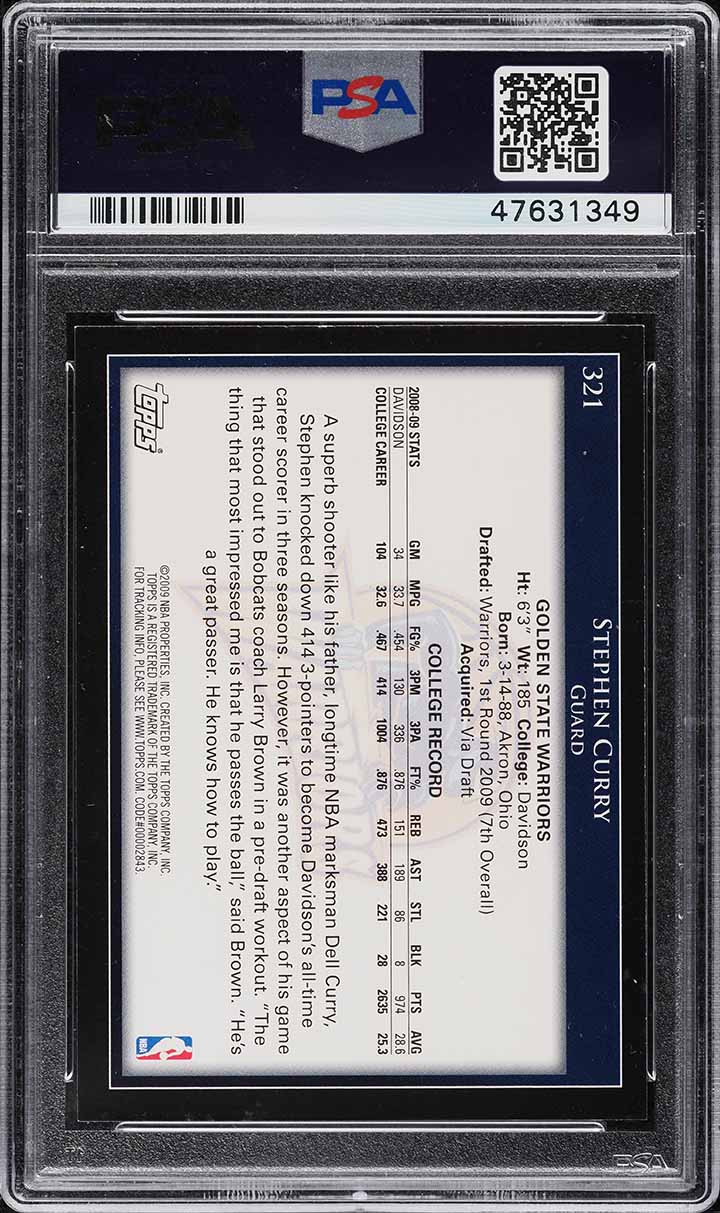 2009 Topps Basketball Stephen Curry ROOKIE #321 PSA 9 MINT on Fanatics ...
