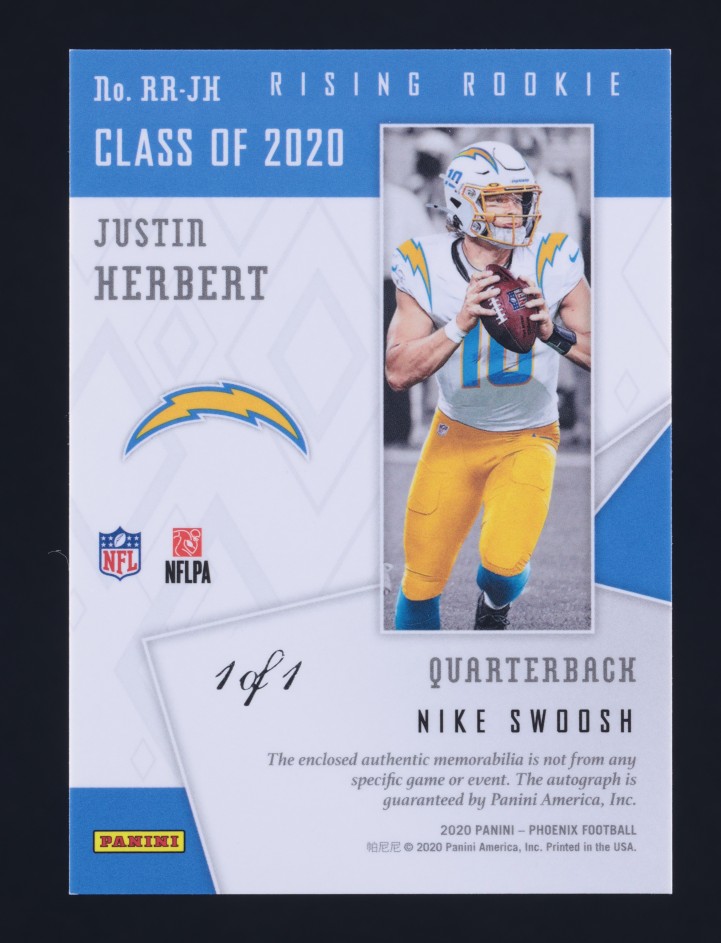2020 Panini Phoenix Rising Justin Herbert ROOKIE NIKE PATCH AUTO 1/1 ...