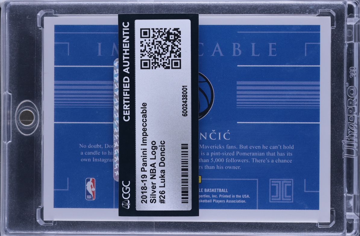 2018 Panini Impeccable NBA Logo Silver Bar Luka Doncic 1/22 #26 CGC ...