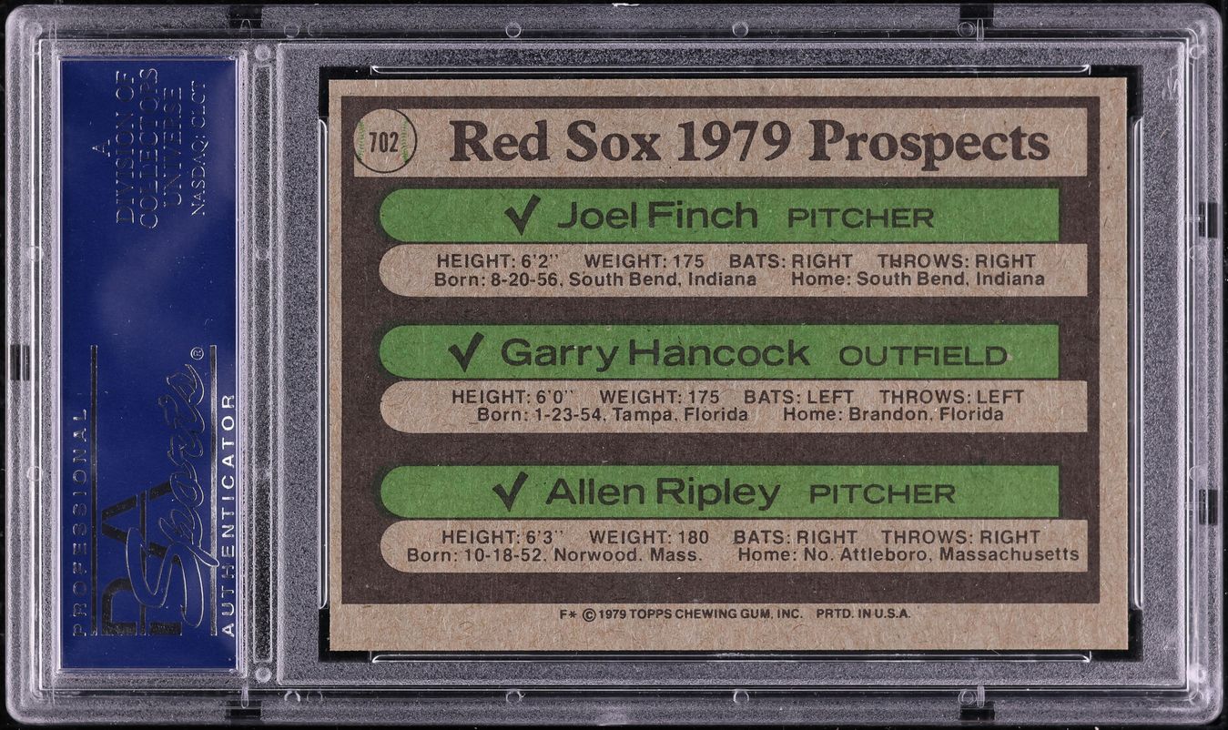 1979 Topps Joel Finch Gary Hancock Allen Ripley RED SOX PROSPECTS #702 ...