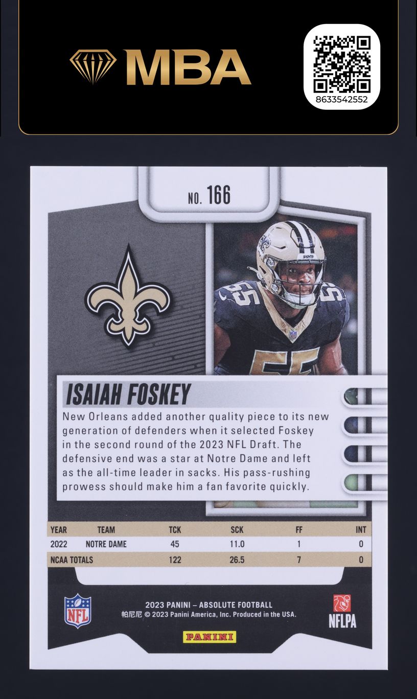 2023 Absolute Spectrum Isaiah Foskey ROOKIE /275 #166 MBA AUTH on ...