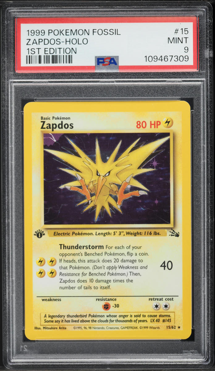 1999 Pokemon Fossil 1st Edition Holo Zapdos #15 PSA 9 MINT on Fanatics ...