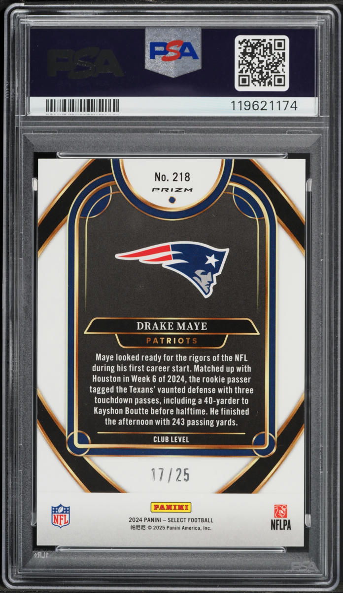 2024 Select Club Level Tie-Dye Prizm Drake Maye ROOKIE /25 #218 PSA 10 ...