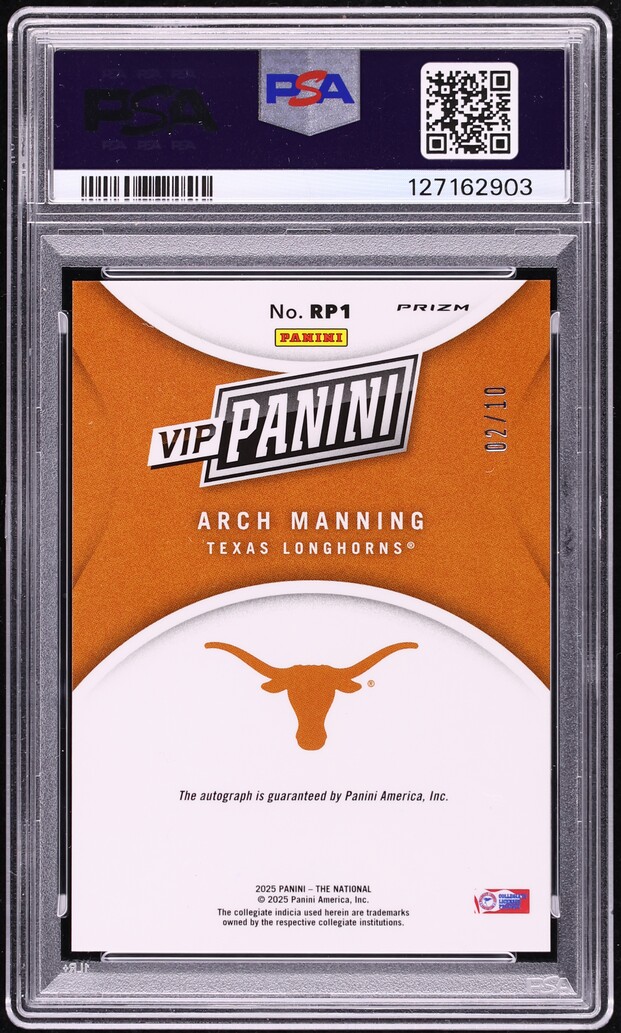 2025 Panini NSCC VIP Gold Arch Manning ROOKIE AUTO DNA 10 /10 #RP1 PSA ...