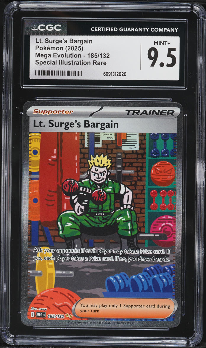 2025 Pokemon Mega Evolution SIR Lt. Surge's Bargain #185 CGC 9.5 MINT+ ...