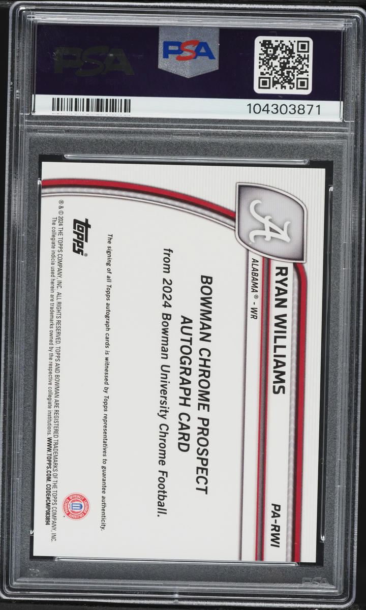 2024 Bowman University Chrome Prospect Ryan Williams ROOKIE AUTO #PARWI ...