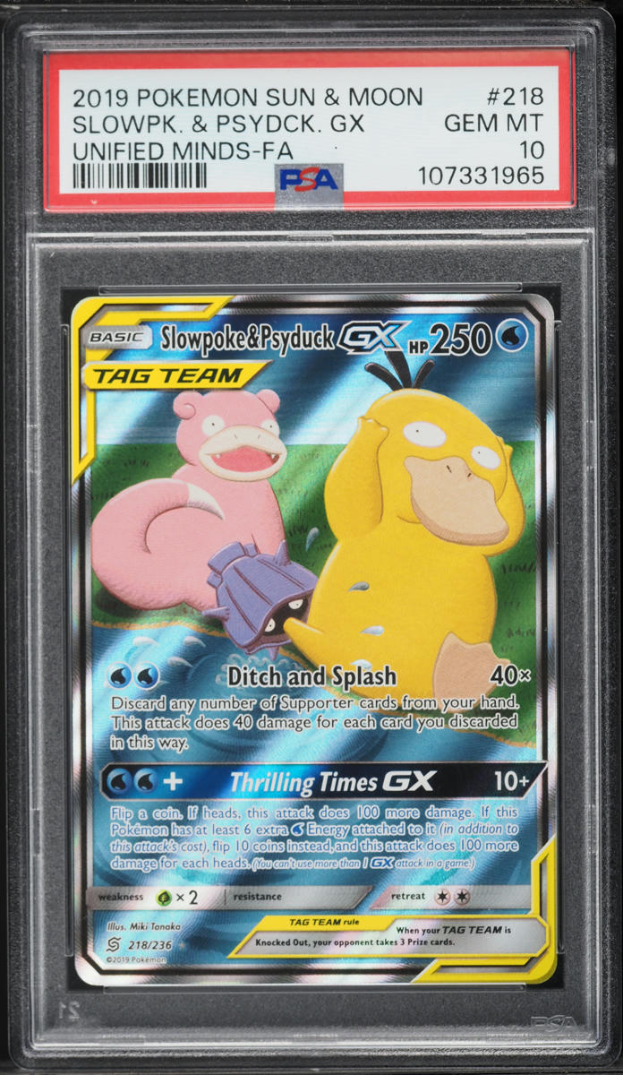 2019 Pokemon Sun And Moon Unified Minds Full Art Slowpoke And Psyduck Gx 218 Psa 10 Gem Mint On