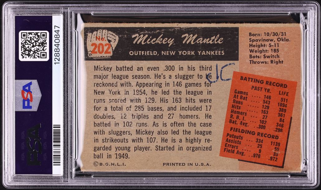1955 Bowman Mickey Mantle #202 PSA 2(mk) GD on Fanatics Collect