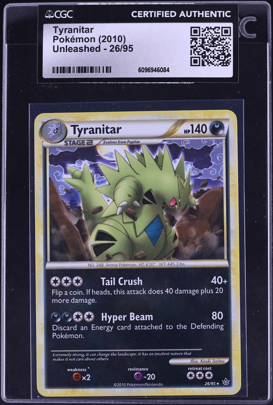 2010 Pokemon HeartGold & SoulSilver Unleashed Tyranitar #26 CGC AUTH on ...