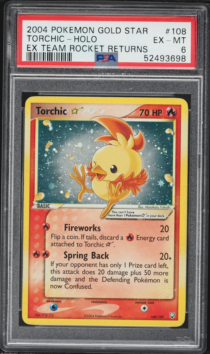 2004 Pokemon EX Team Rocket Returns Holo Torchic Gold Star #108 PSA 6 ...