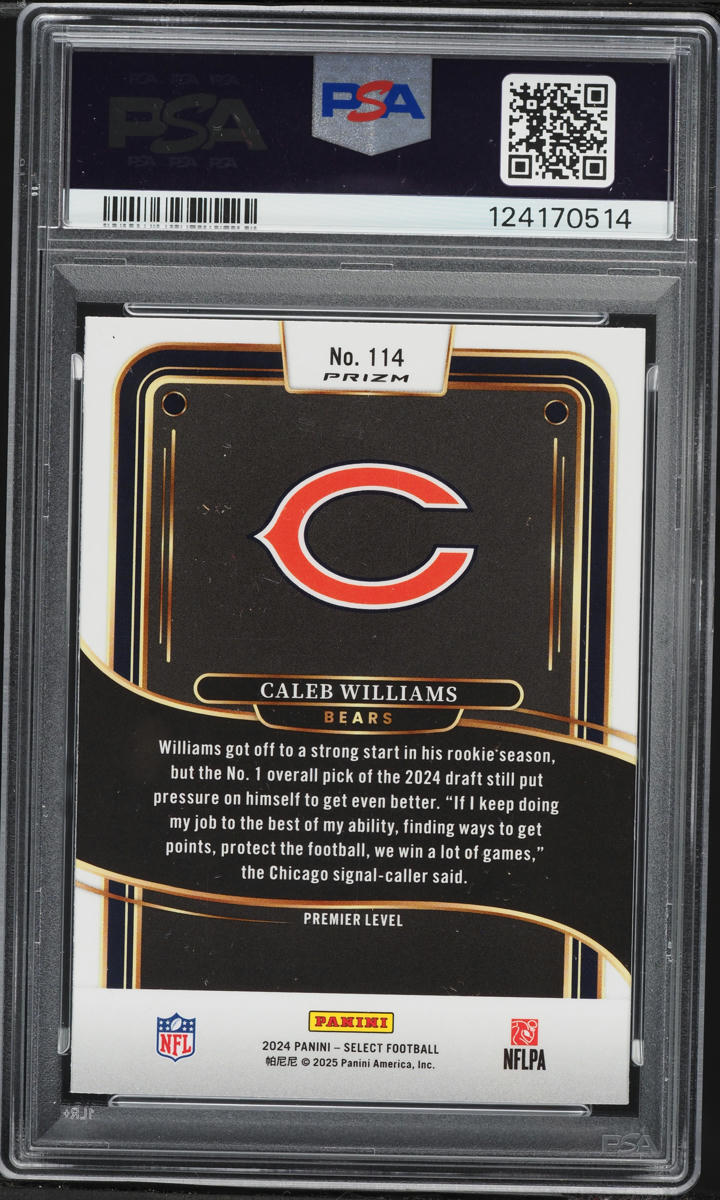 2024 Select Premier Level Silver Prizm Caleb Williams ROOKIE #114 PSA ...