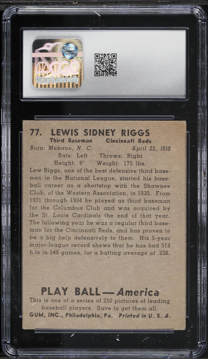 1939 Play Ball Lew Riggs #77 CGC 4.5 VGEX+ on Fanatics Collect