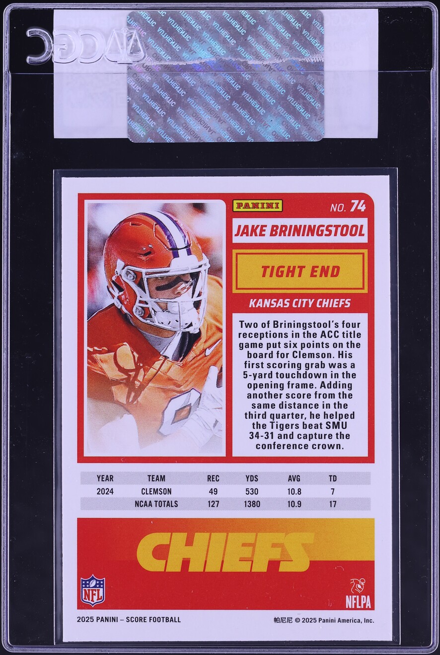2025 Score Stars Jake Briningstool ROOKIE /499 #74 CGC AUTH on Fanatics ...