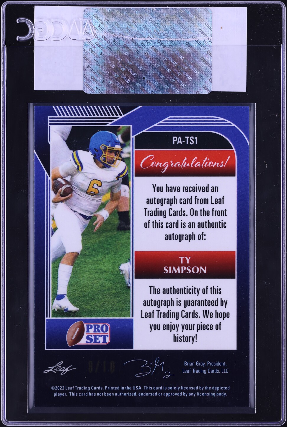 2022 Leaf Pro Set Metal Green Wave Ty Simpson ROOKIE AUTO /10 #PA-TS1 ...