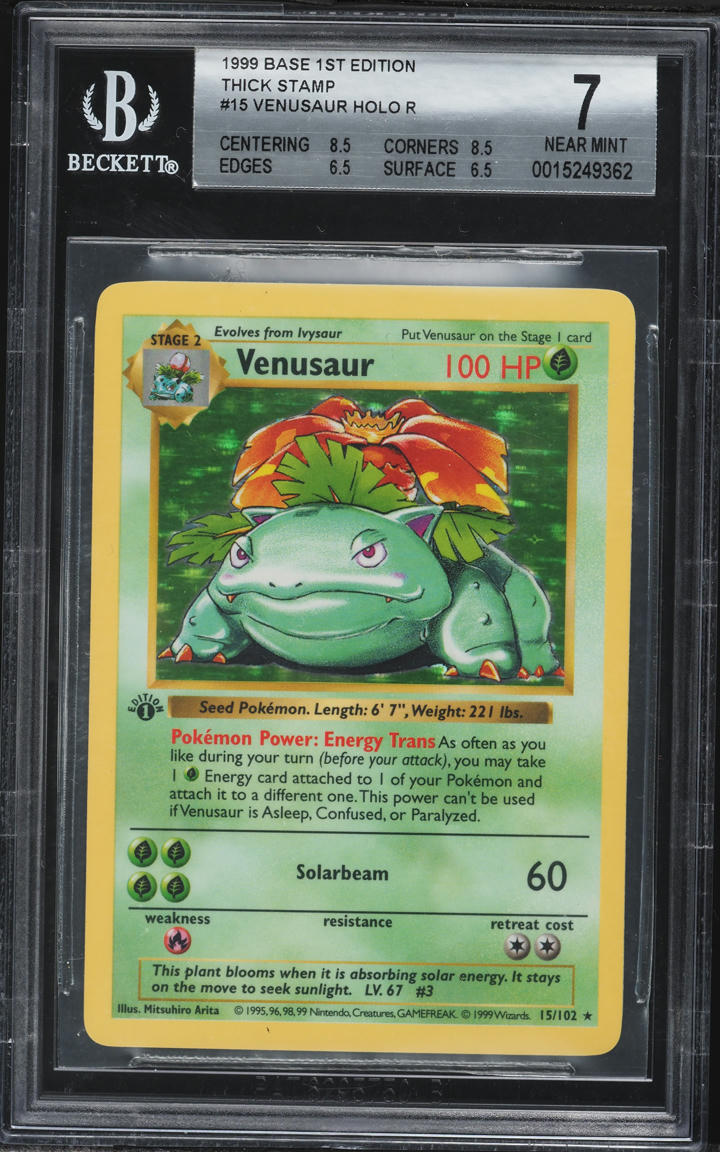 1999 Pokemon Base Set Shadowless 1st Edition Thick Stamp Holo Venusaur ...