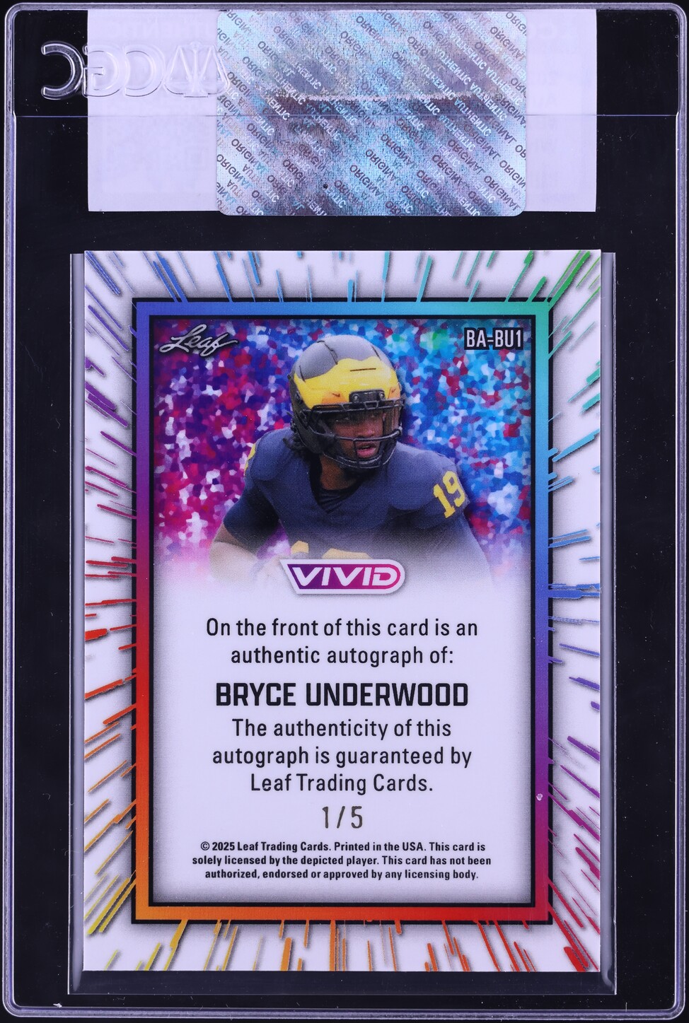 2025 Leaf Vivid White Laser Bryce Underwood ROOKIE AUTO 1/5 #BA-BU1 CGC ...
