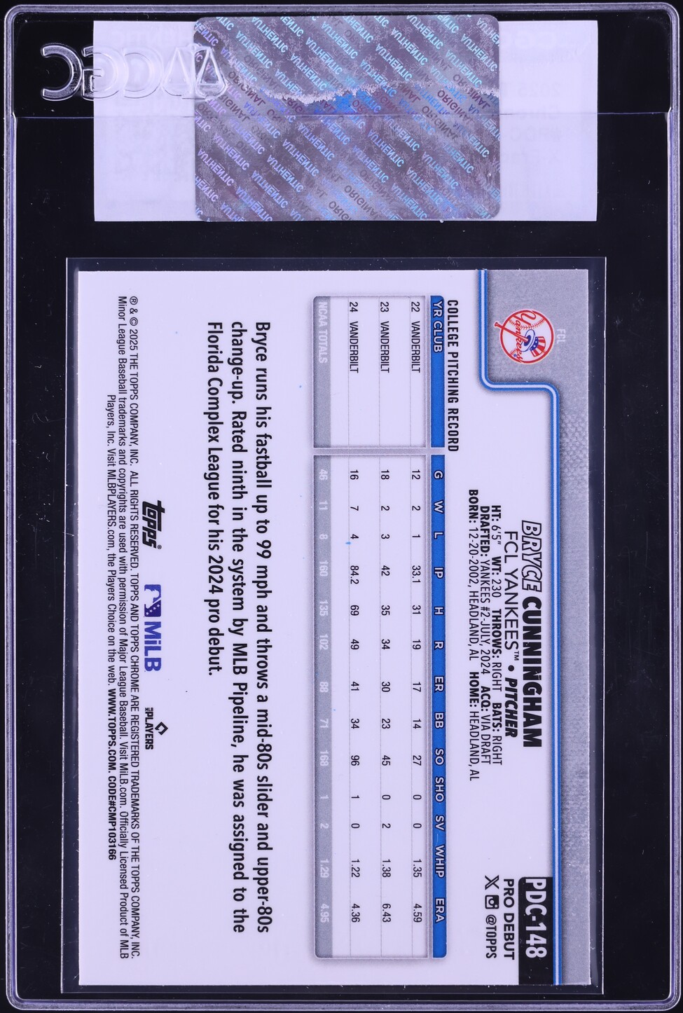 2025 Topps Chrome Pro Debut Xfractor Bryce Cunningham PROSPECT #PDC-148 ...