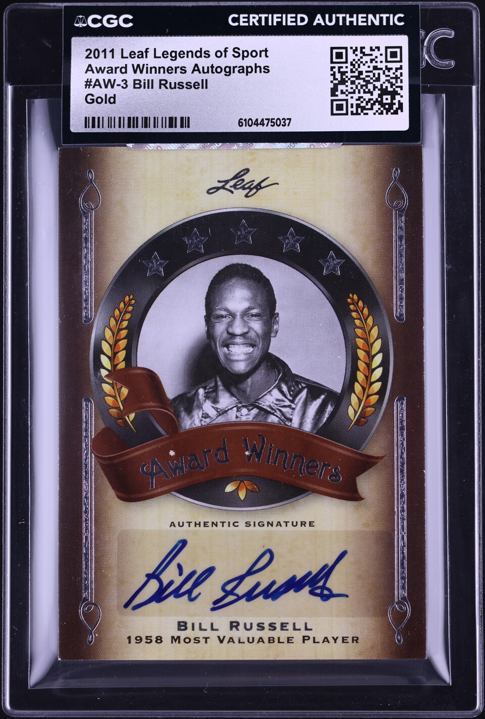 2011 Leaf Legends Of Sport Award Winners Gold Bill Russell AUTO /10 #AW ...