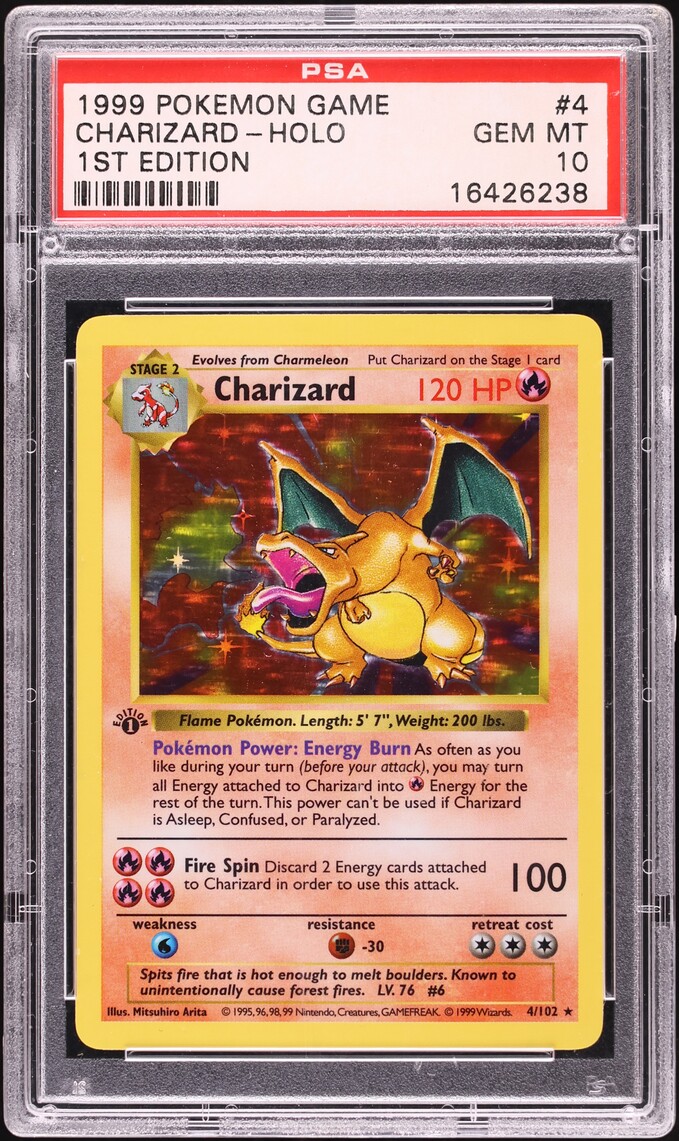 1999 Pokemon Base Set Shadowless 1st Edition Holo Charizard #4 PSA 10 ...