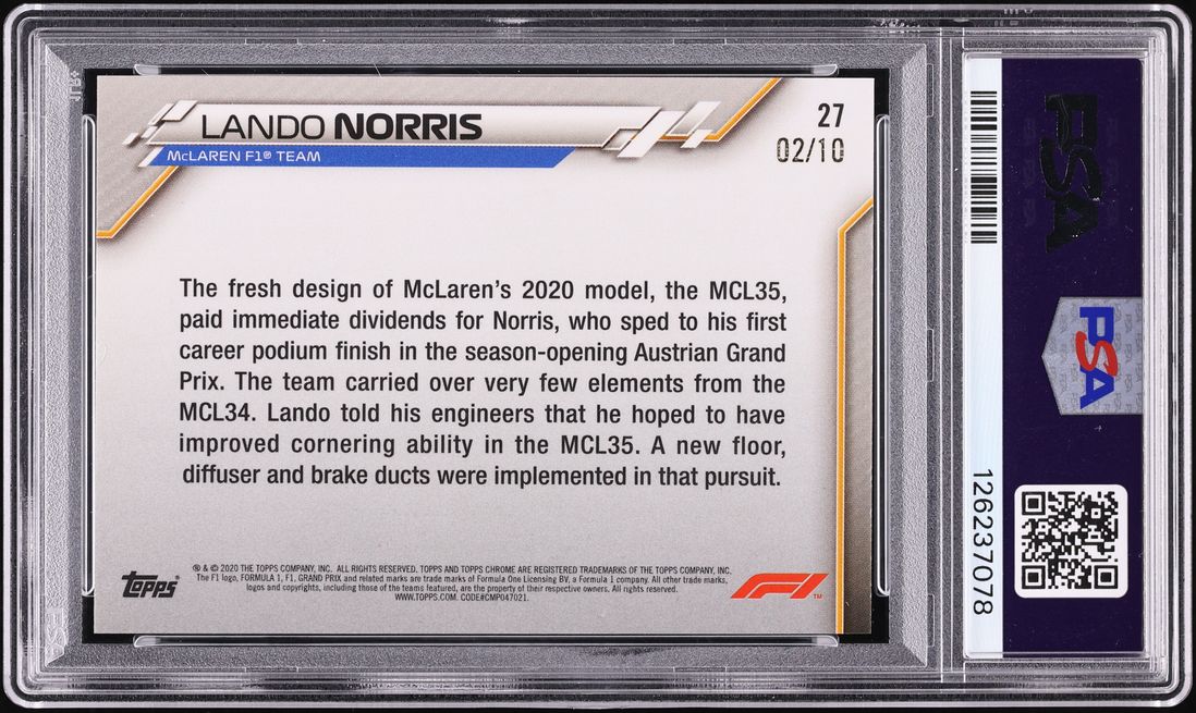 2020 Topps Chrome Formula 1 F1 Sapphire Purple Lando Norris ROOKIE /10 ...