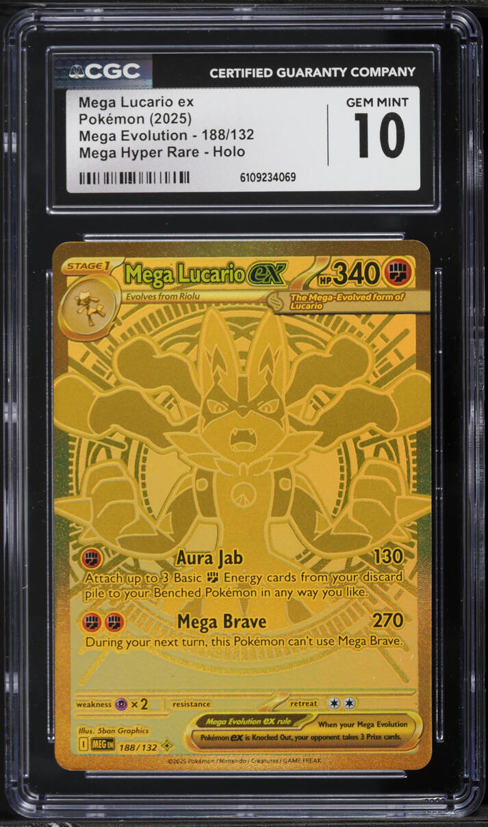 2025 Pokemon Mega Evolution Mega Gold Rare Mega Lucario EX #188 CGC 10 ...