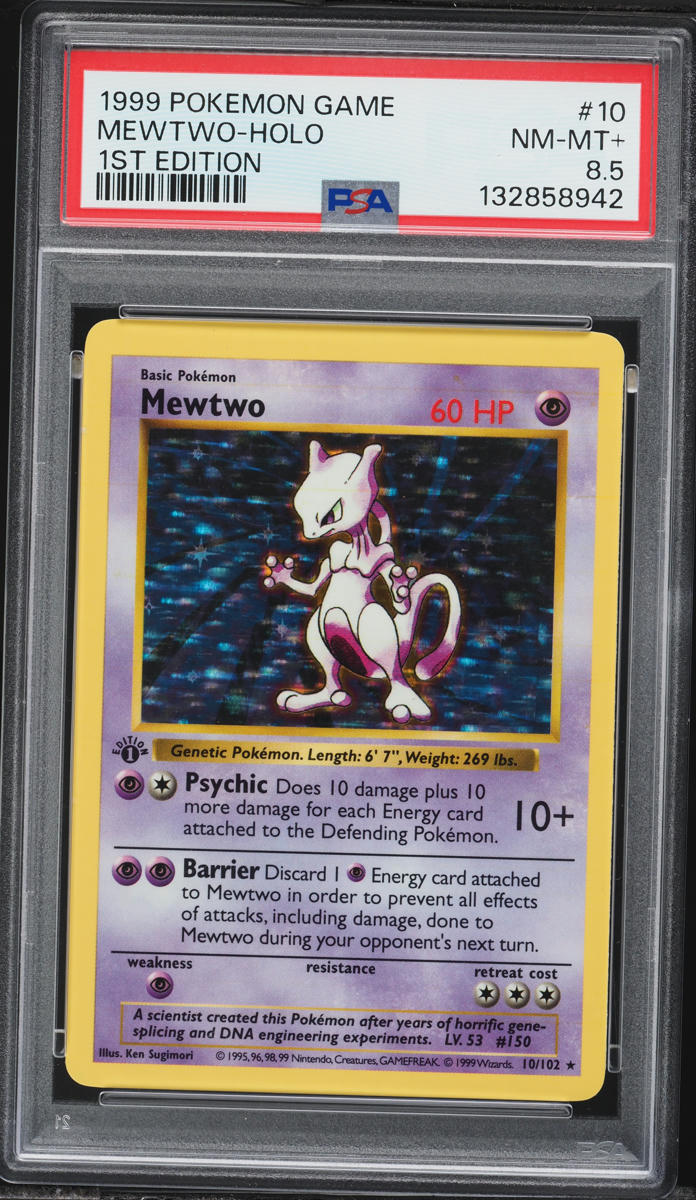 1999 Pokemon Base Set Shadowless 1st Edition Holo Mewtwo #10 PSA 8.5 NM ...