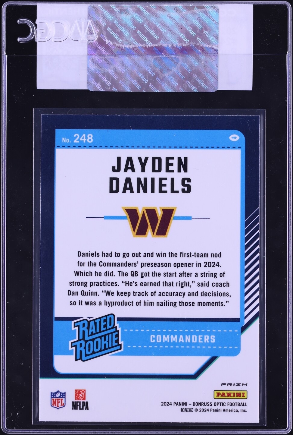 2024 Donruss Optic Purple Shock Jayden Daniels ROOKIE #248 CGC AUTH on ...