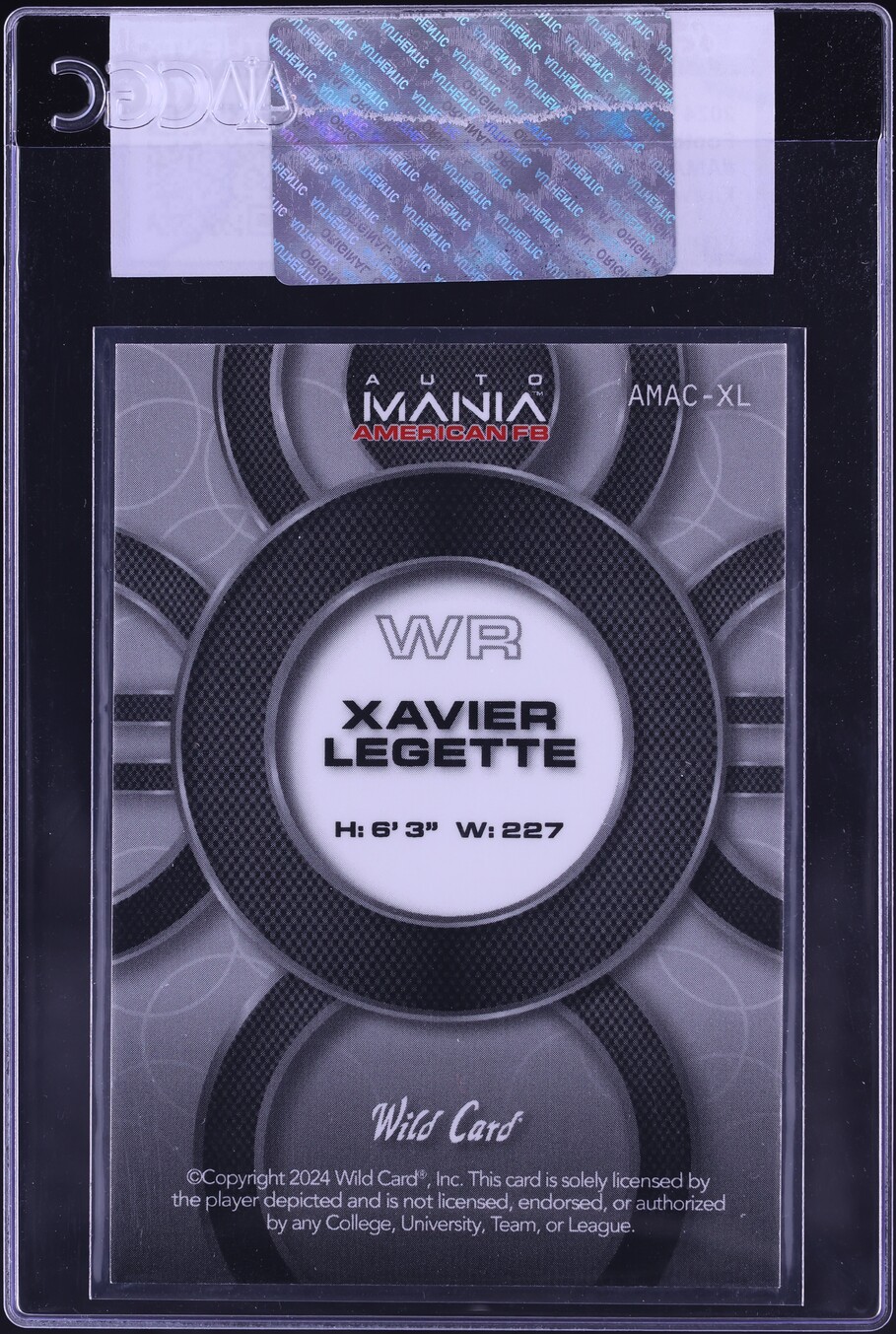 2024 Wild Card AutoMania Circle Fireworks Xavier Legette ROOKIE 1/1 CGC ...