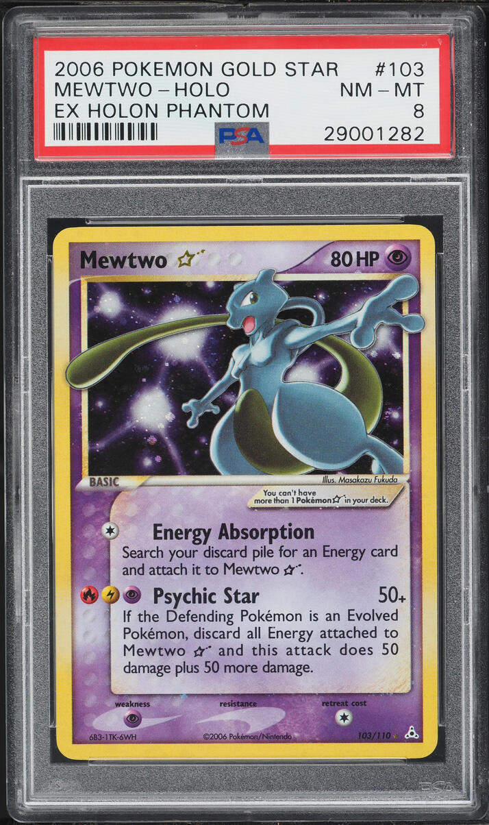 2006 Pokemon EX Holon Phantoms Holo Mewtwo Gold Star #103 PSA 8 NM-MT ...