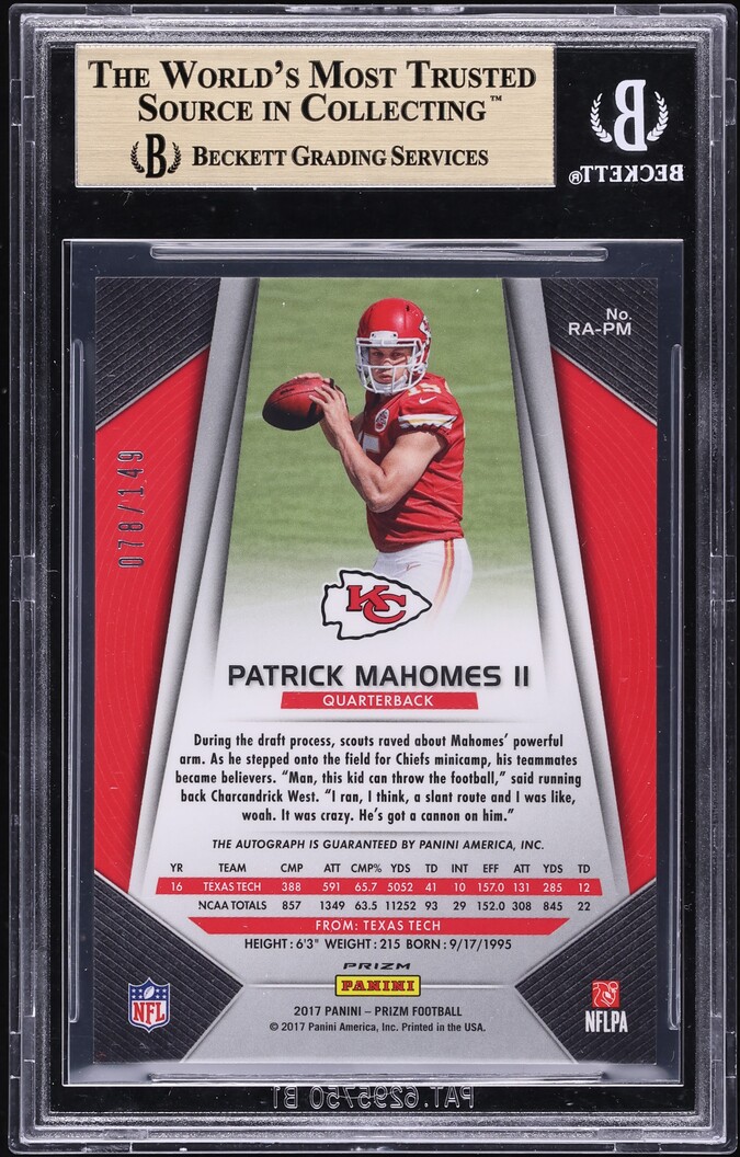 2017 Panini Prizm Blue Wave Patrick Mahomes II ROOKIE AUTO /149 BGS 9.5 ...