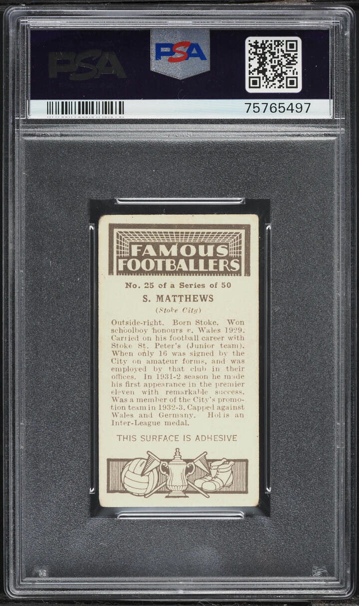 1936 Godfrey Phillips Famous Footballers Stanley Matthews #25 PSA 2.5 ...