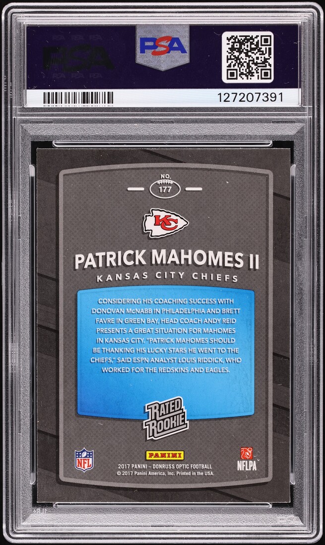 2017 Donruss Optic Patrick Mahomes II ROOKIE #177 PSA 10 GEM MINT on ...