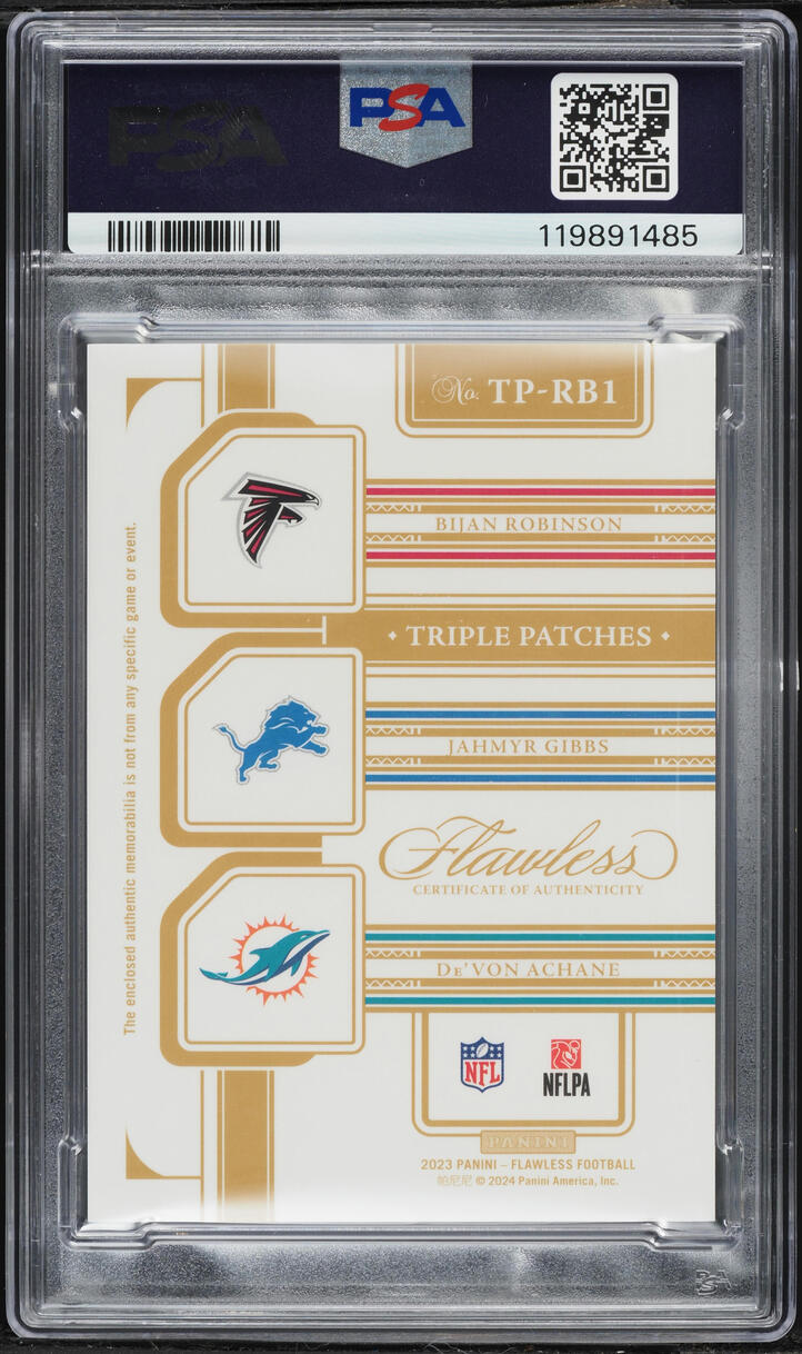 2023 Panini Flawless Triple Bijan Robinson Jahmyr Gibbs De'Von Achane ...