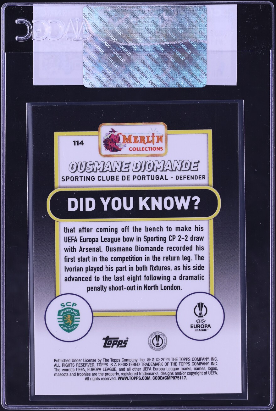 2023 Topps Merlin UEFA CC Purple Wave Refractor Ousmane Diomande ROOKIE ...