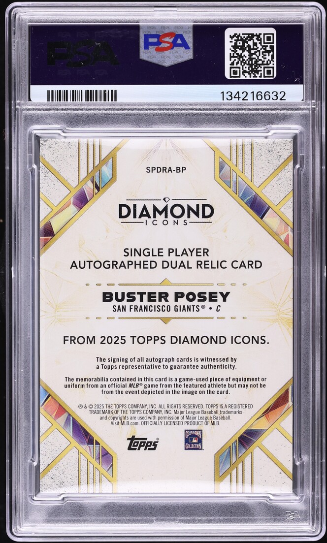 2025 Topps Diamond Icons Single Player Black Buster Posey PATCH AUTO 1/ ...