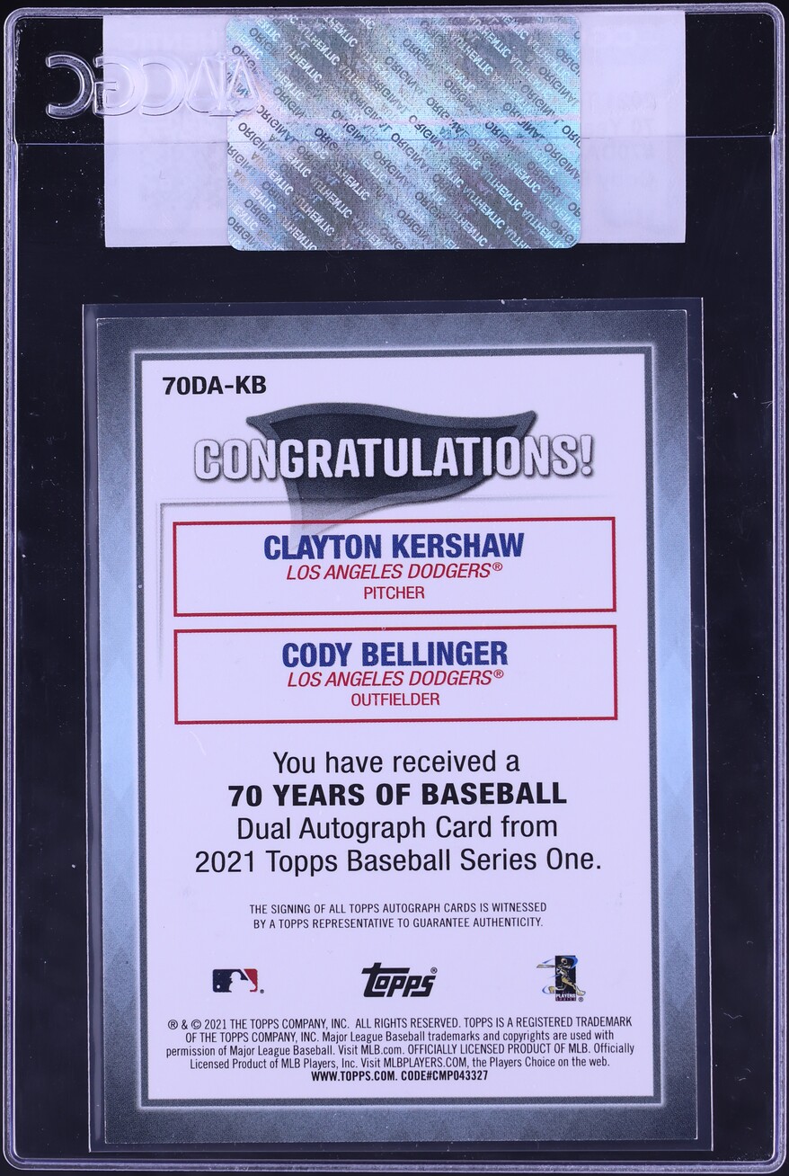 2021 Topps 70 Years Of Baseball Dual Clayton Kershaw Cody Bellinger ...