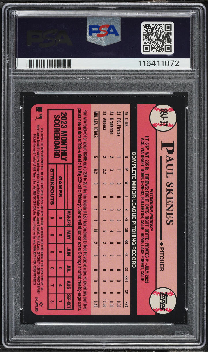 2024 Topps Japan Edition '89 Paul Skenes ROOKIE #89J-37 PSA 6 EXMT on ...