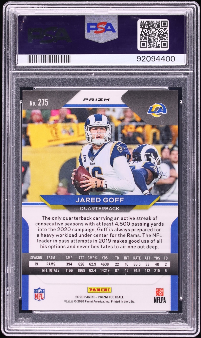 2020 Panini Prizm Gold Vinyl Jared Goff /5 #275 PSA 10 GEM MINT on ...