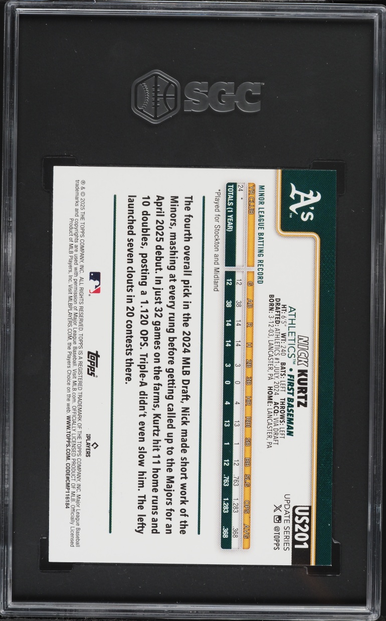 2025 Topps Update Nick Kurtz ROOKIE #US201 SGC 10 GEM MINT on Fanatics ...