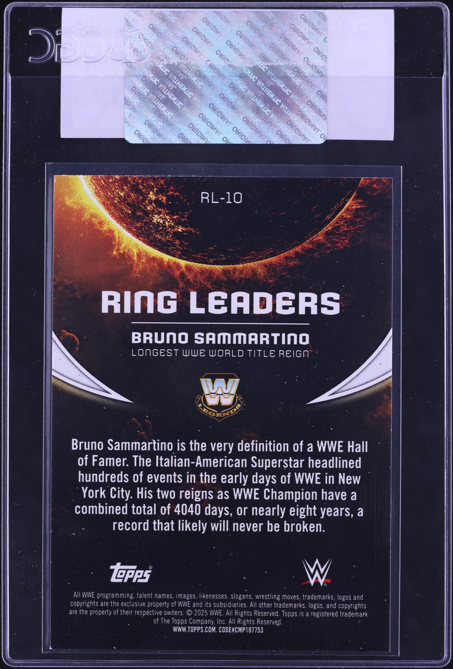 2025 Topps Universe WWE Ring Leaders Galaxy Bruno Sammartino #RL-10 CGC ...