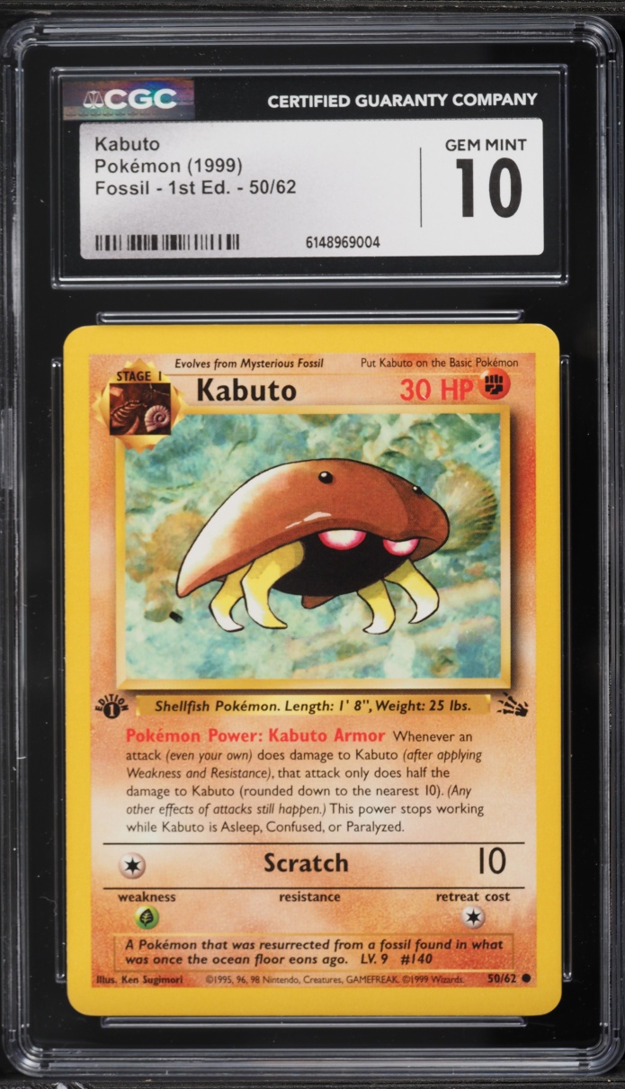 1999 Pokemon Fossil 1st Edition Kabuto #50 CGC 10 GEM MINT on Fanatics ...