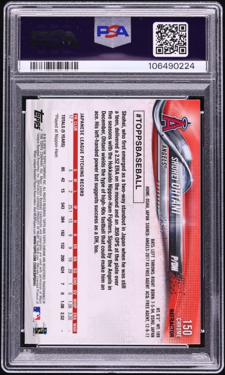 2018 Topps Chrome Pink Refractor Shohei Ohtani ROOKIE #150 PSA 10 GEM ...