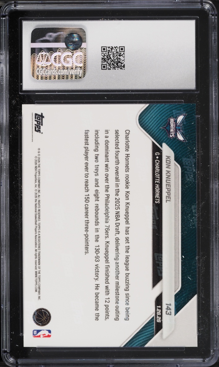 2025 Topps Now Kon Knueppel ROOKIE #143 CGC 9 MINT on Fanatics Collect