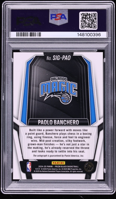 2024 Panini Prizm Black Paolo Banchero AUTO #SIG-PAO PSA 10 GEM MINT on ...