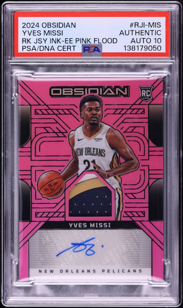 2024 Panini Obsidian Electric Etch Pink Flood Yves Missi ROOKIE PATCH ...
