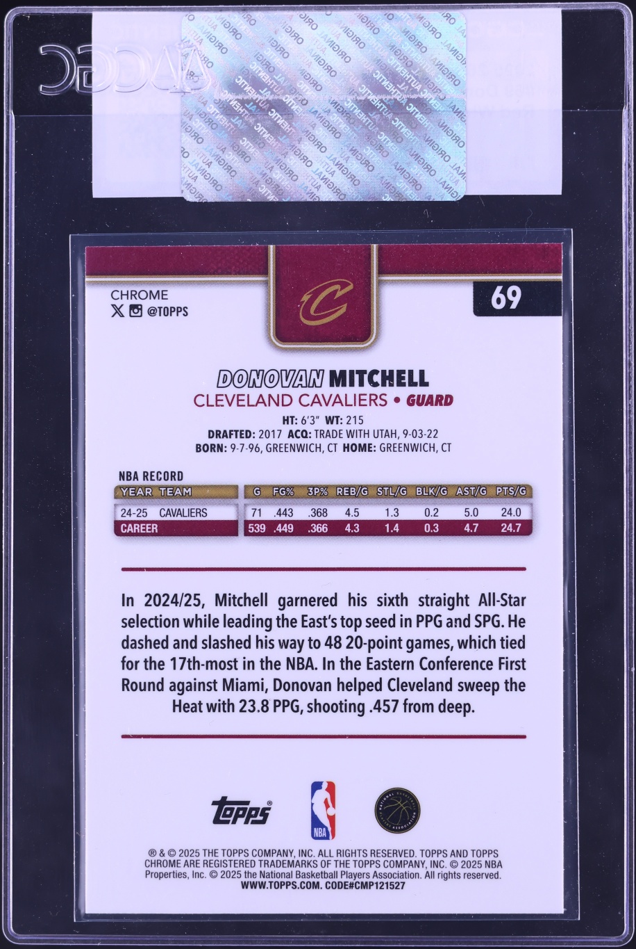 2025 Topps Chrome Red White & Blue Refractor Donovan Mitchell #69 CGC ...